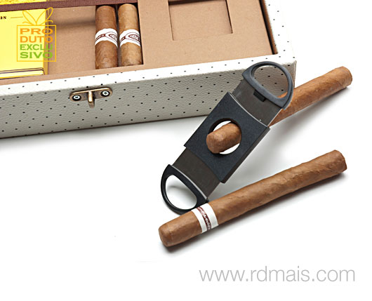 Caixa de Charutos com Cortador - Caixa de Madeira Revestida