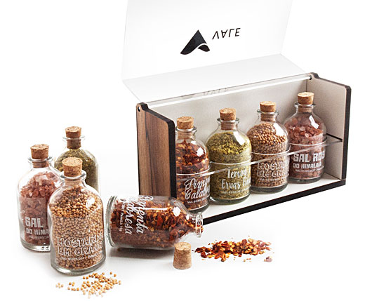 Kit Tempero com 4 Vidros de Especiarias - Caixa de Madeira com Acrílico