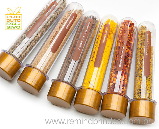 Kit Tempero com 6 Ampolas de Especiarias - Caixa de Madeira com Acrílico